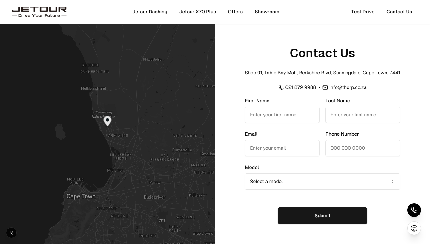 Contact Us | Jetour Thorp Cape Town | Jetour Thorp