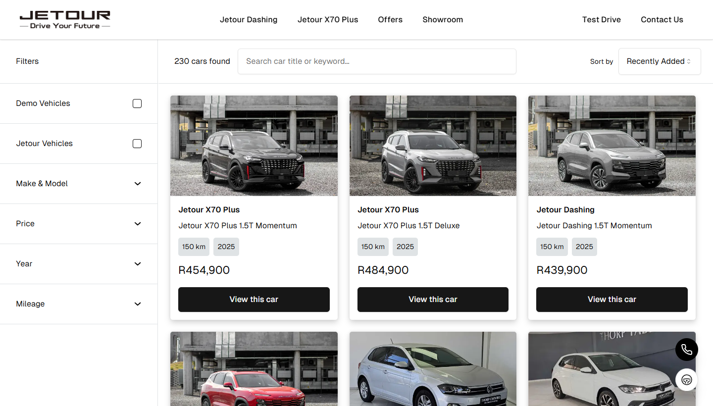Explore Our Vehicle Showroom | Jetour Thorp Cape Town | Jetour Thorp